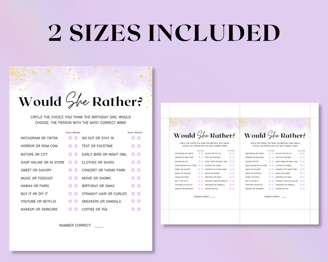 Would She Rather, Purple Teen Girl Birthday Game, Purple Birthday Games ...