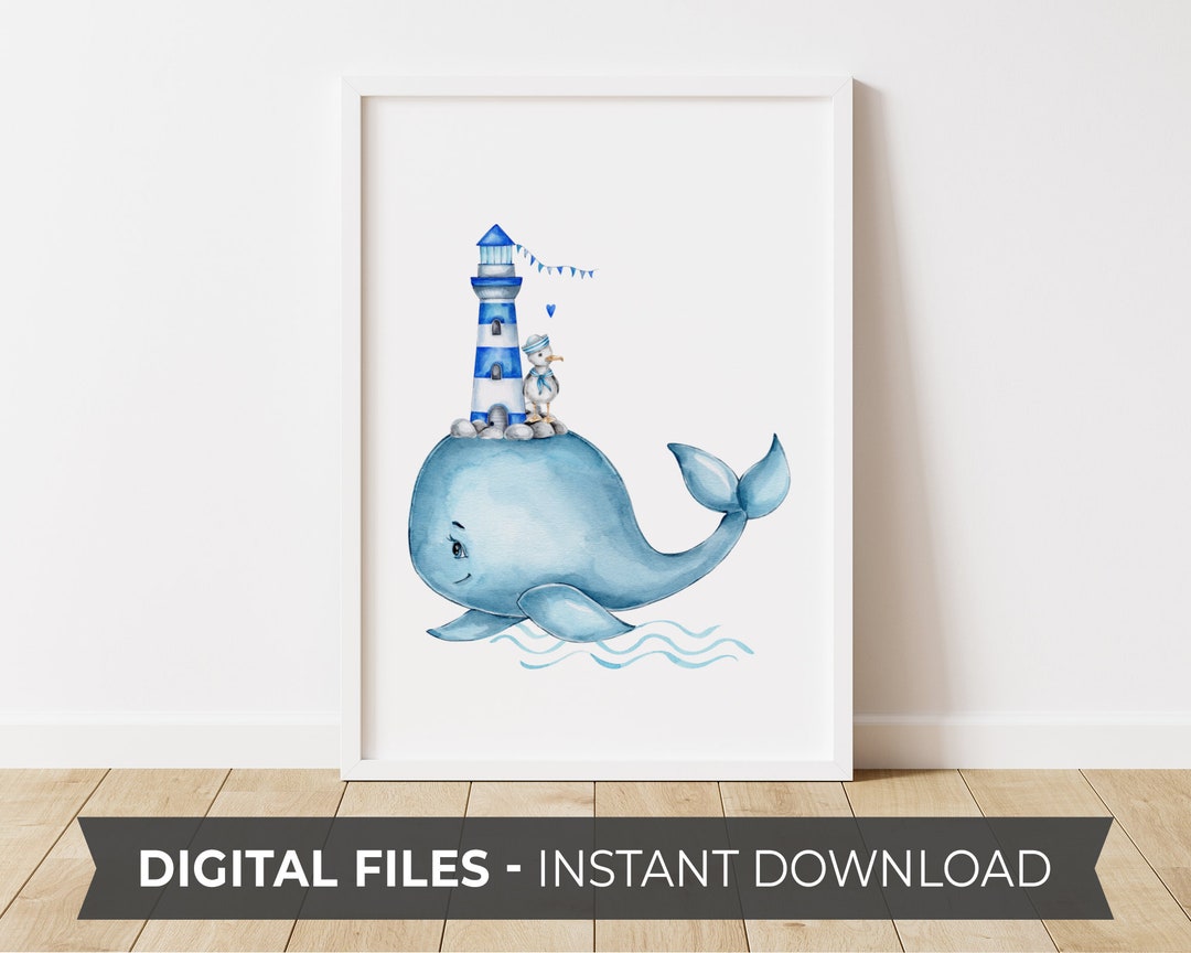 Watercolour Whale and Pal.png Instant Download Nursery - Etsy