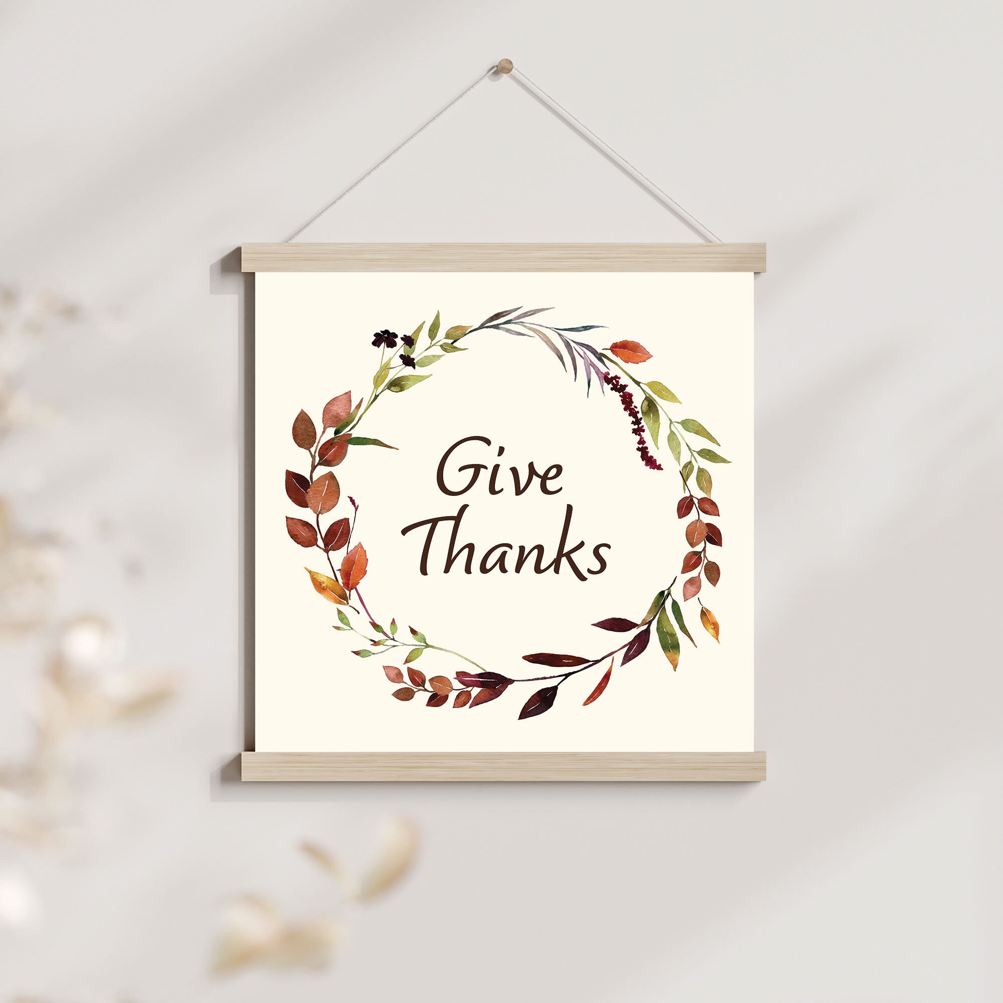 Give Thanks Wall Art Printable Thankful Fall Wreath Autumn - Etsy