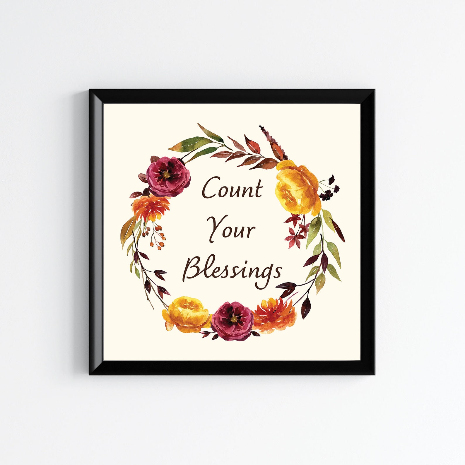 Count Your Blessings Wall Art Printable | Thankful Fall Wreath | Autumn ...
