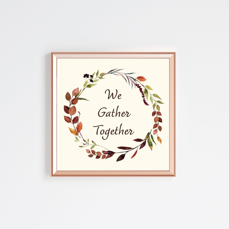 We Gather Together Wall Art Printable Thankful Fall Wreath - Etsy