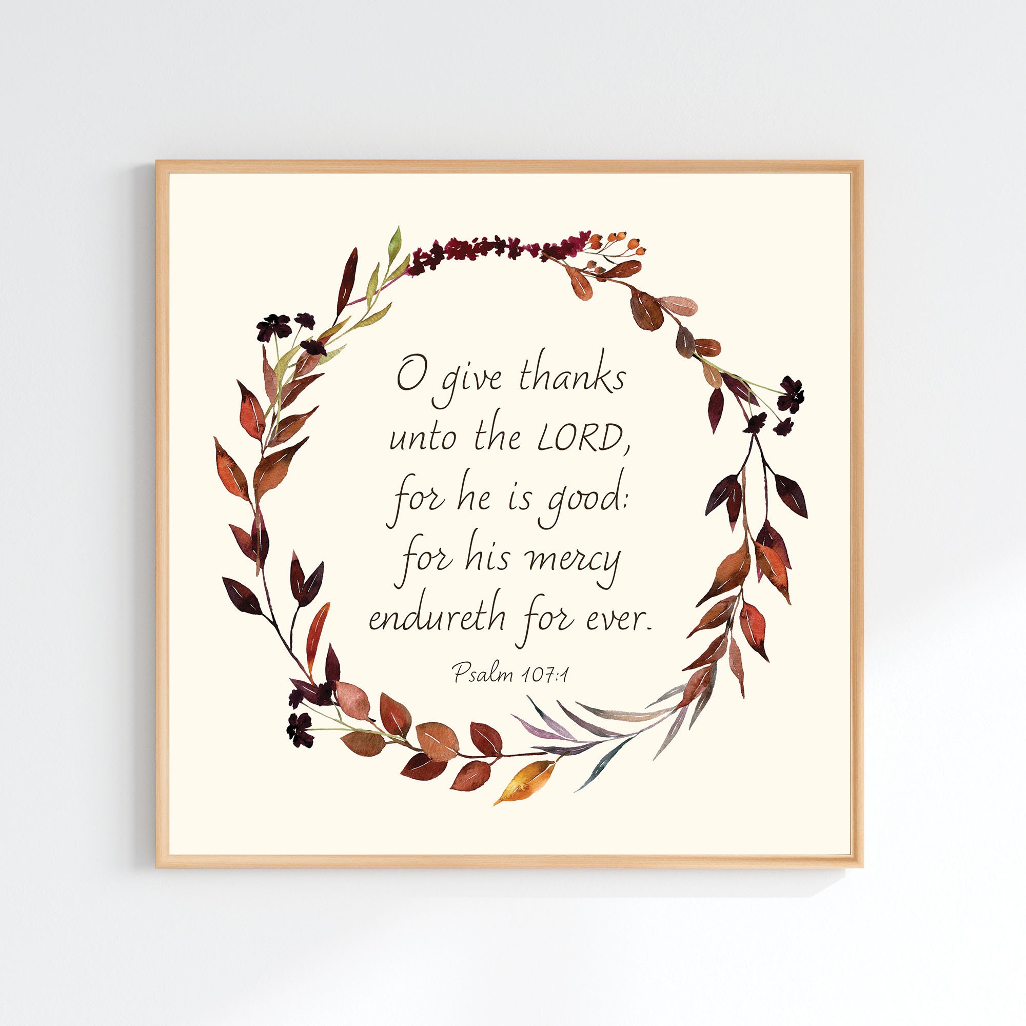 Psalm 107:1 Wall Art Printable KJV Thanksgiving Printable Wall Art ...