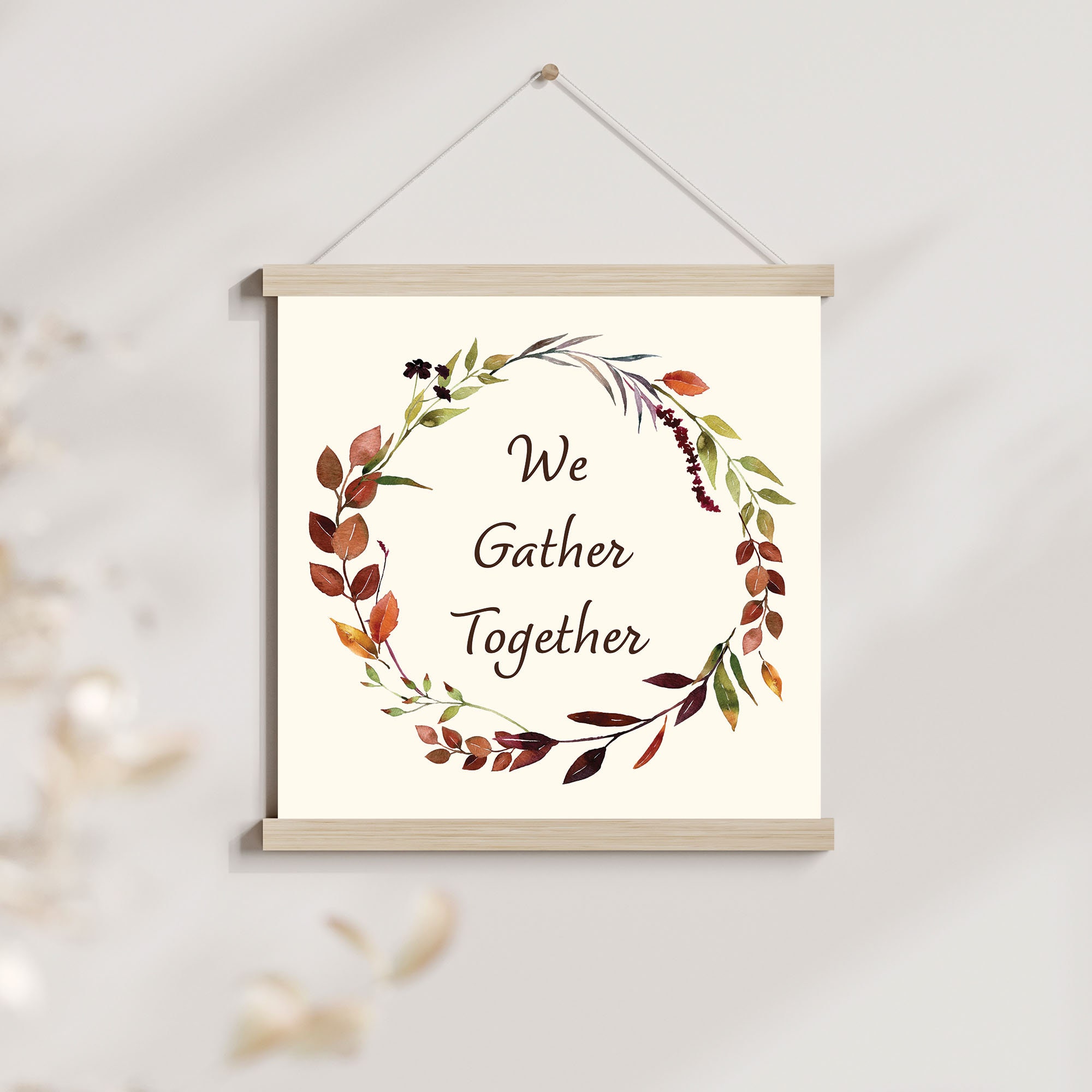 We Gather Together Wall Art Printable, Thankful Fall Wreath, Autumn ...