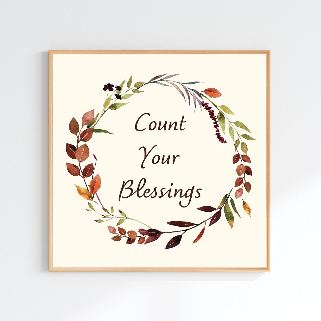 Count Your Blessings Wall Art Printable, Thankful Fall Wreath, Autumn ...