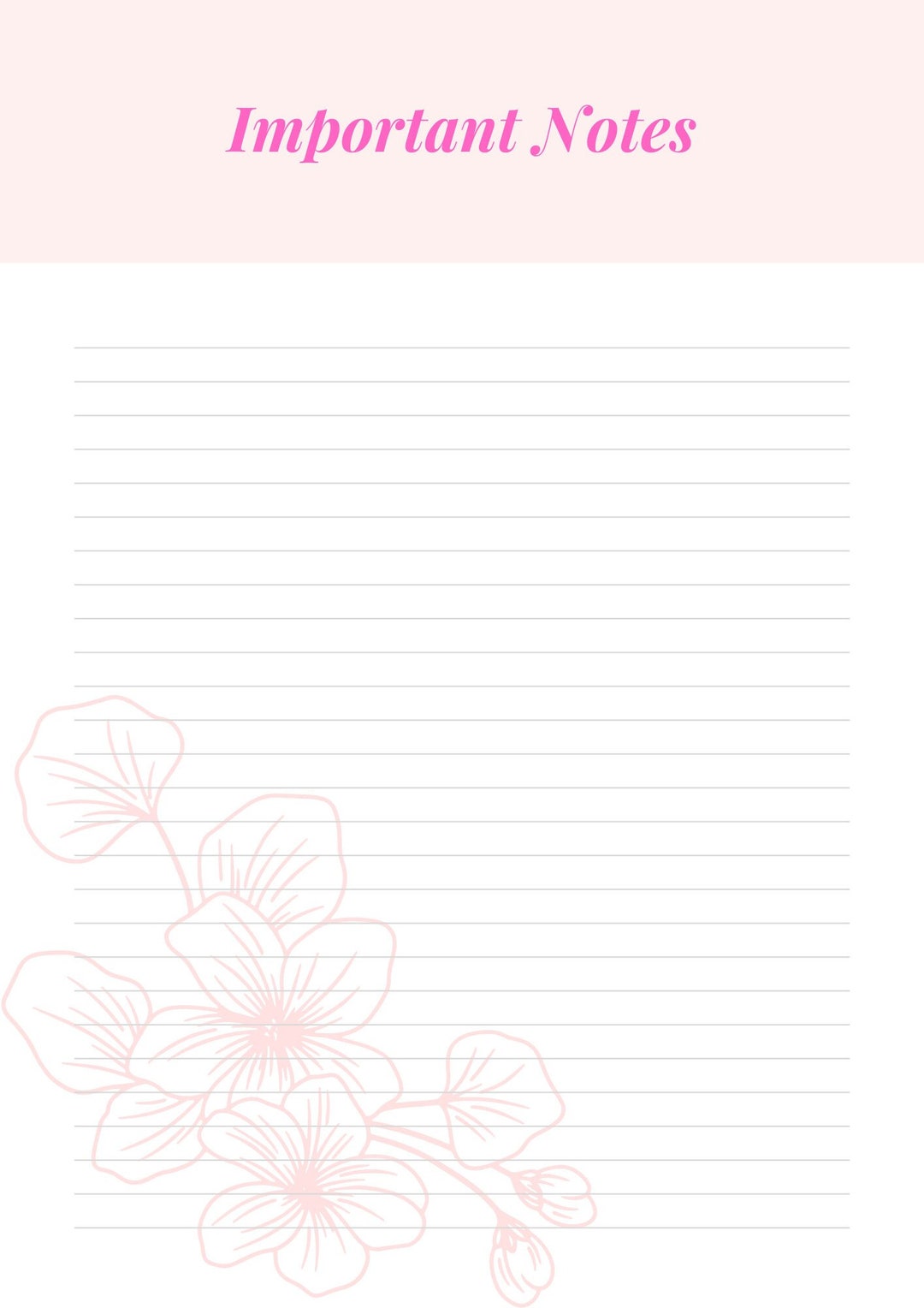 Light Pink Floral Pattern Notes Page Perfect for College Students, Work ...
