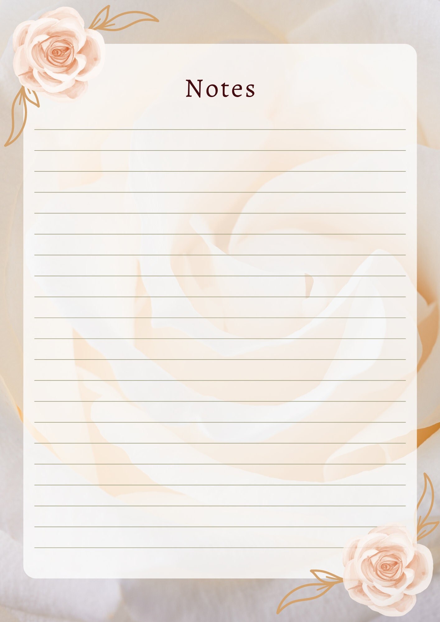 Rose Gold Roses Pattern Notes Paper for Work, School, or Organization ...