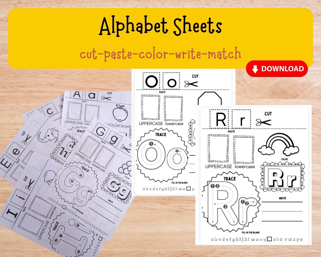 Alphabet Worksheets Cut Paste Match and Playdough Mat. for - Etsy