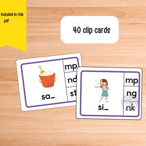 Consonant Ending Blends Clip Cards- Printable for 1st and 2nd Grade ...