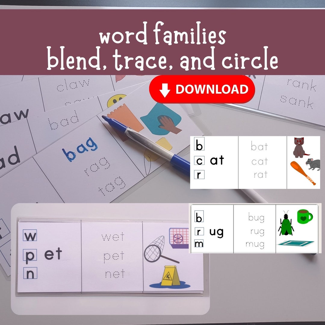 Word Family Activity Cards, Phonics, Kindergarten and 1st Grade ...