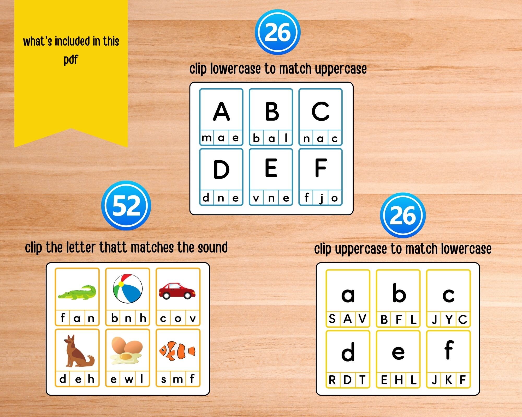 Alphabet Letter Matching and Picture Matching Printable Clip Cards for ...