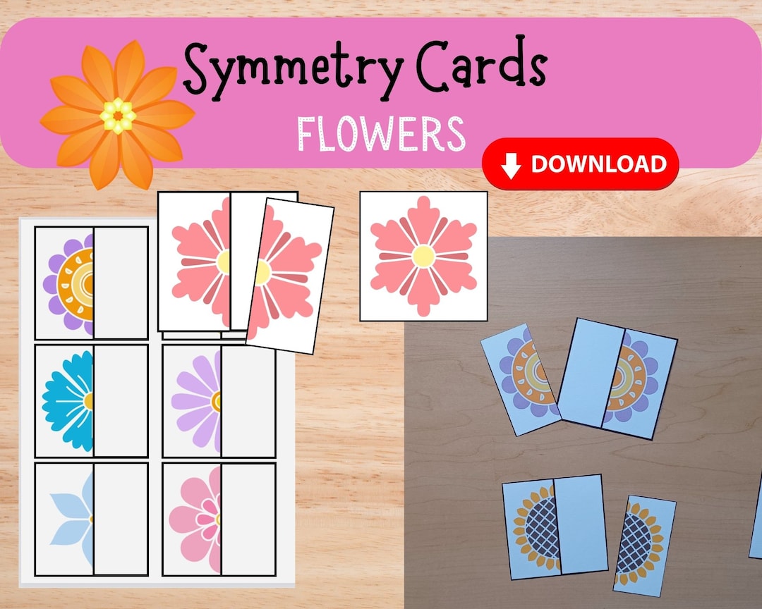 Flower Symmetry Matching Cards- Printable for Toddler, Preschool, and ...