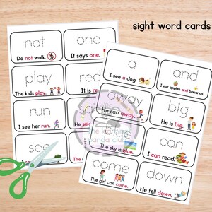 Pre Primer Dolch Printable Flashcards With Sentences for Homeschool and ...