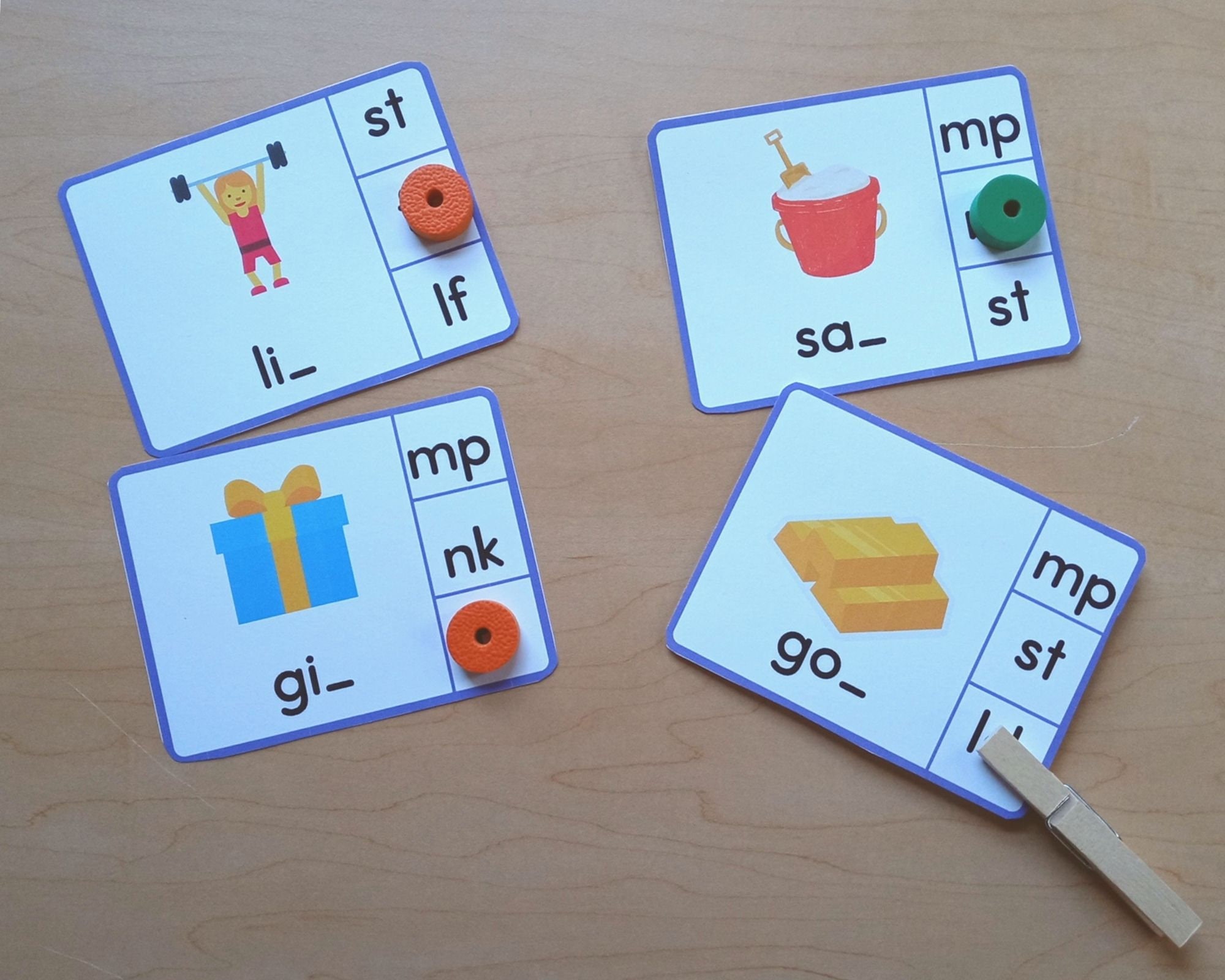 Consonant Ending Blends Clip Cards- Printable for 1st and 2nd Grade ...