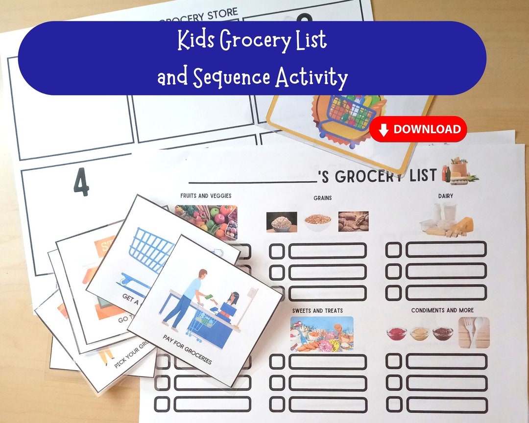 Kids Grocery List and Sequence Activity- Toddler and Preschool, Life ...