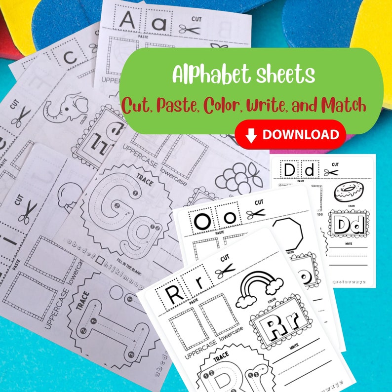 Alphabet Worksheets Cut Paste Match and Playdough Mat. for - Etsy