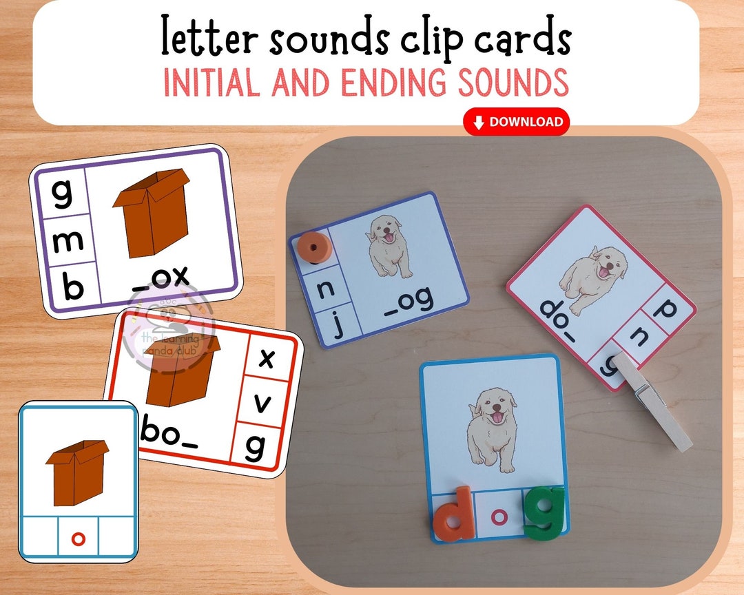 Beginning and Ending Letter Sounds Clip Card Printable-cvc Phonics Word ...