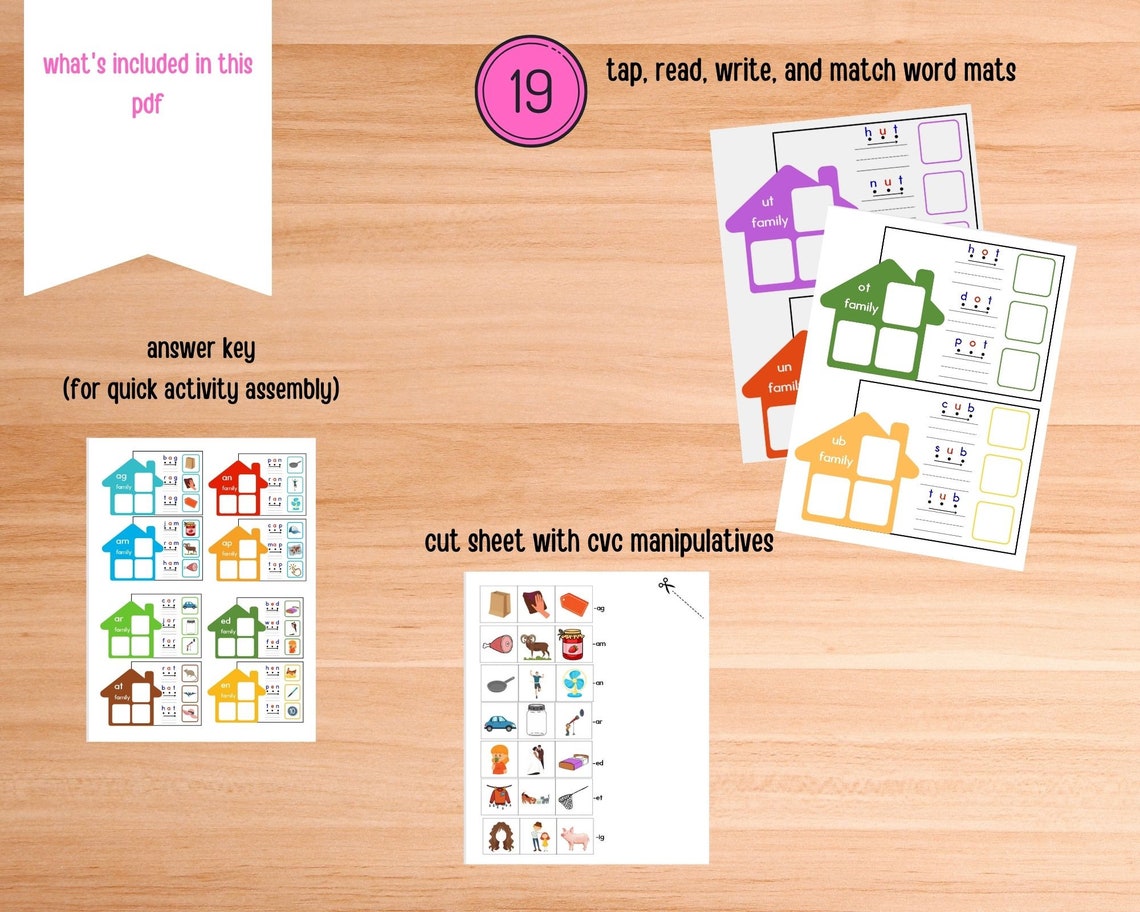 CVC Word Mats Printable Tap, Blend, Read, Write and Match Activity ...
