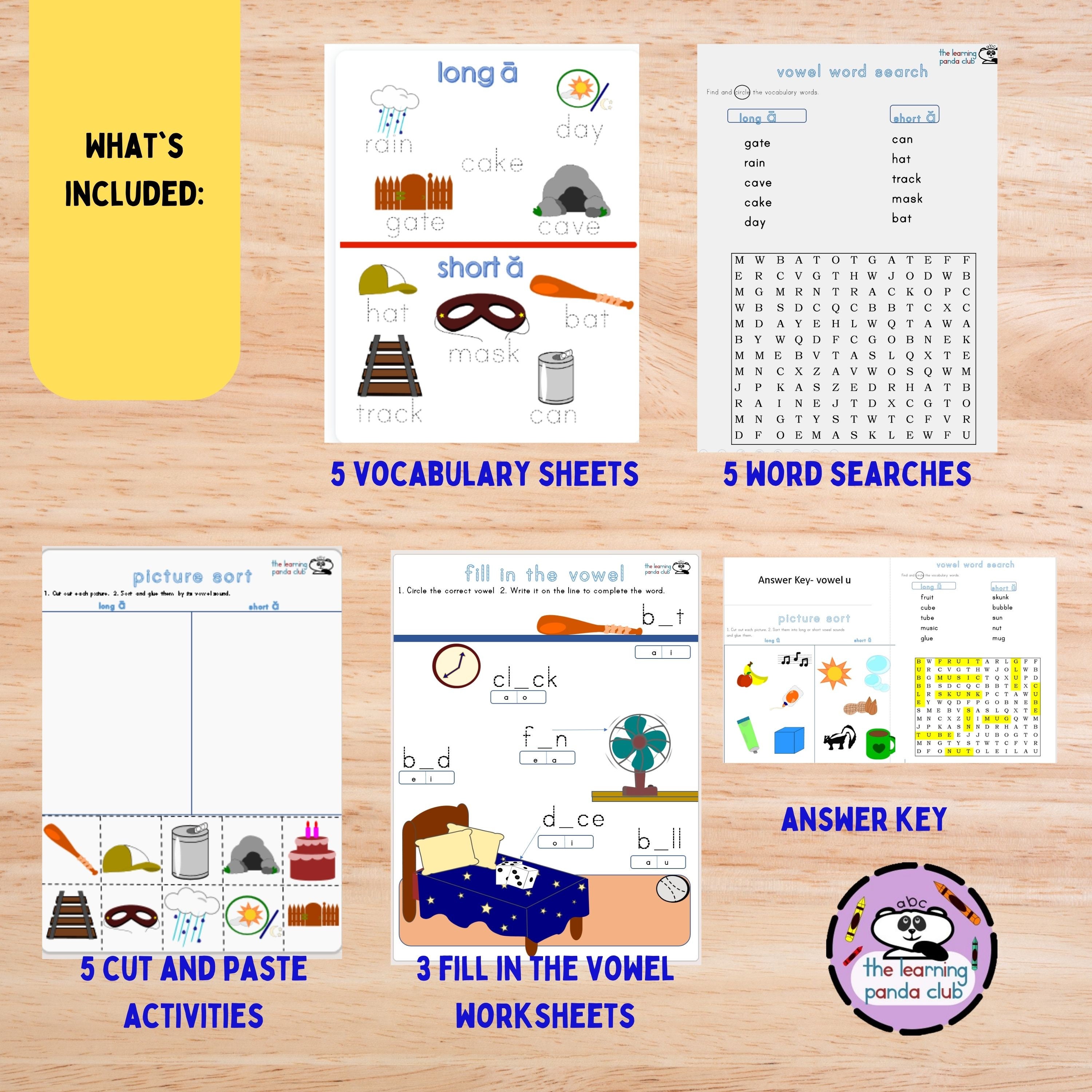 Long and Short Vowel Printable Phonics Activities- for Kindergarten and ...