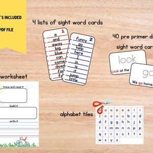 Pre Primer Dolch Printable Flashcards With Sentences for Homeschool and ...