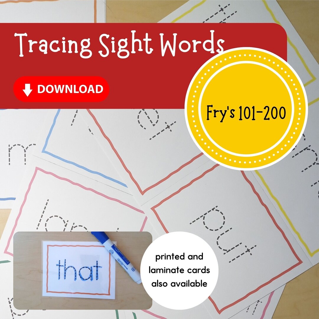 Fry's 101-200 Printable Tracing Sight Word Cards-kindergarten and 1st ...