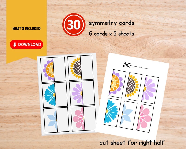 Flower Symmetry Matching Cards- Printable for Toddler, Preschool, and ...