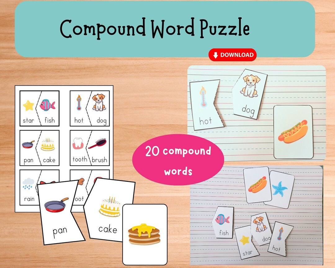 Compound Words Printable Puzzle | 1st & 2nd Grade, Task Cards for ELA ...