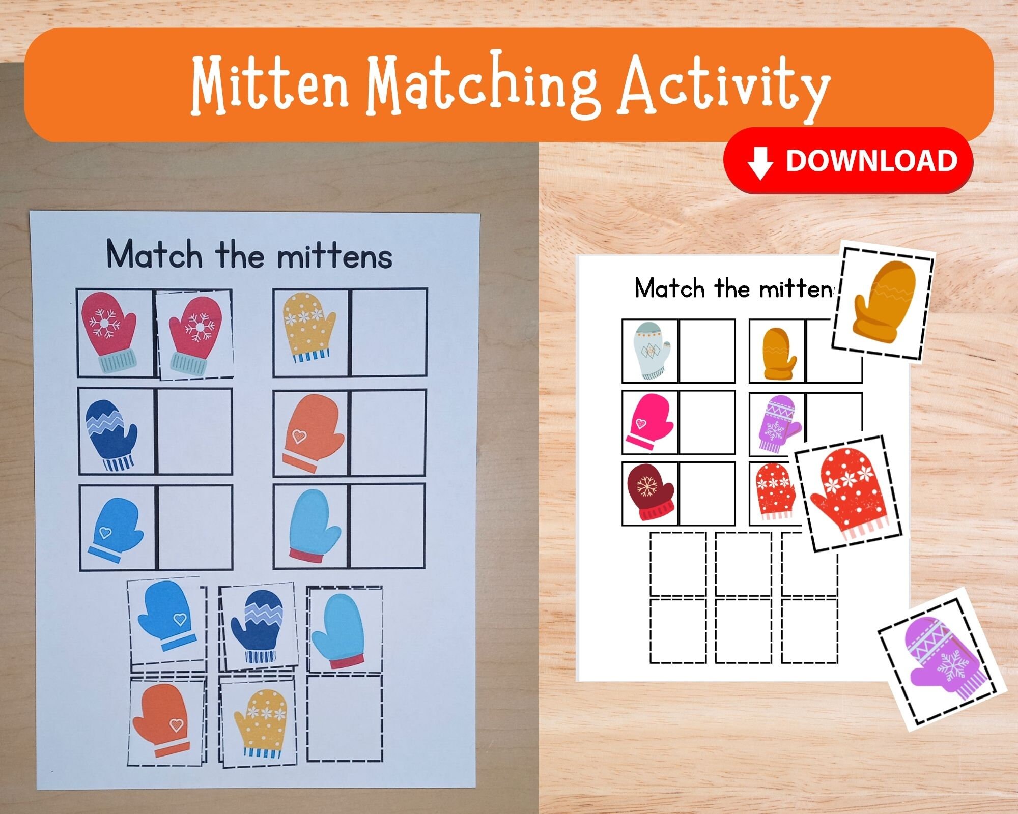 Matching Activity for Preschool and Kindergarten- Mitten Theme ...