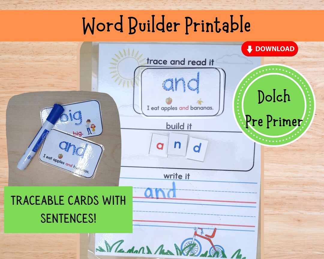 Pre Primer Dolch Printable Flashcards With Sentences for Homeschool and ...