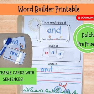 Pre Primer Dolch Printable Flashcards With Sentences for Homeschool and ...