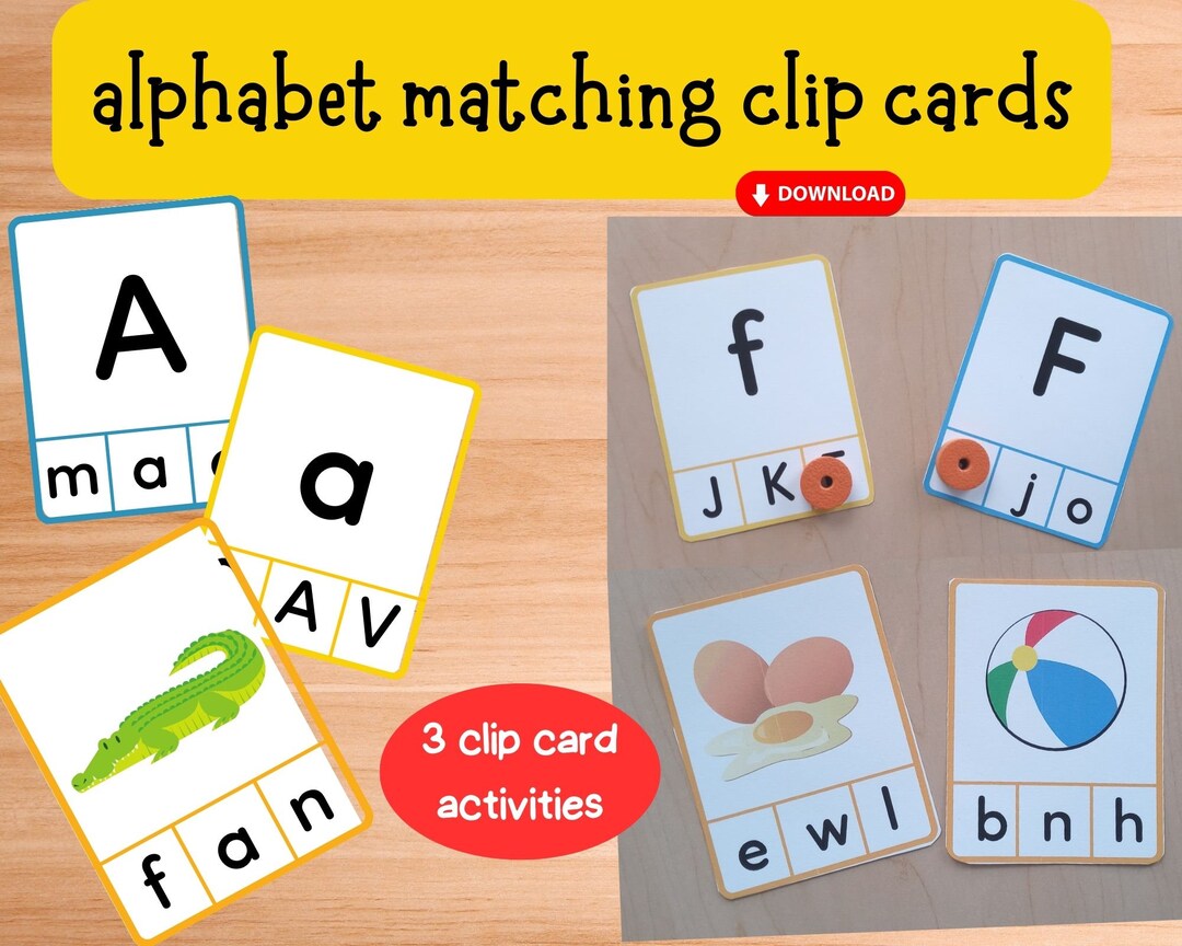 Alphabet Letter Matching and Picture Matching Printable Clip Cards- for ...