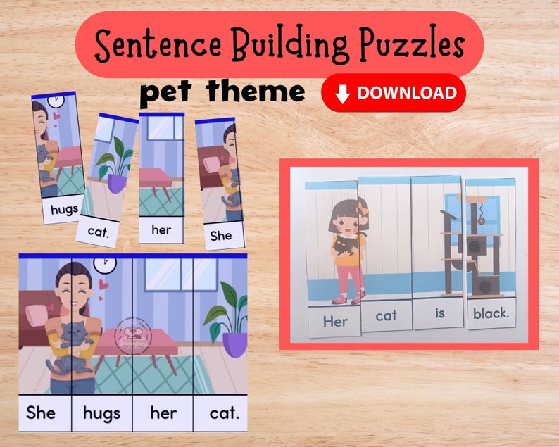 Sentence Building Printable- Sentence Writing Activity Puzzle for ...