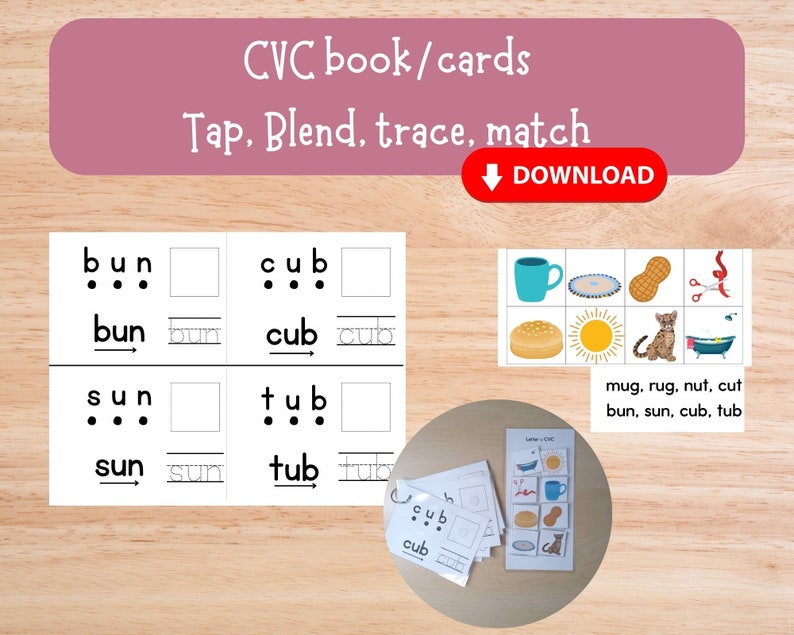 Printable CVC Tap It, Blend It, Read It, Activity for Preschool ...
