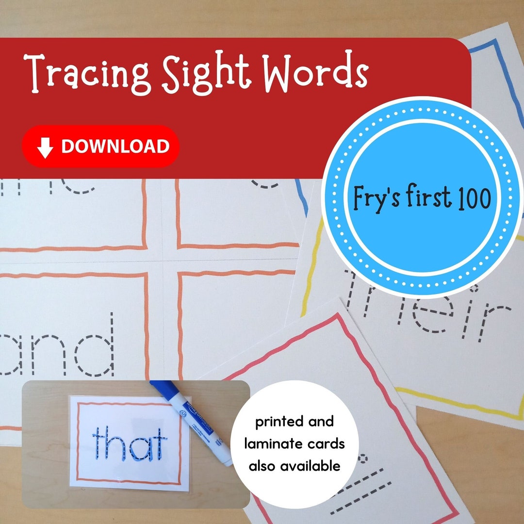 Printable Tracing Sight Word Cards- Fry's 1st 100 Words- Kindergarten ...