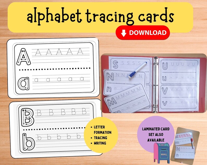 Printable Alphabet Tracing Cards Uppercase and Lowercase for - Etsy