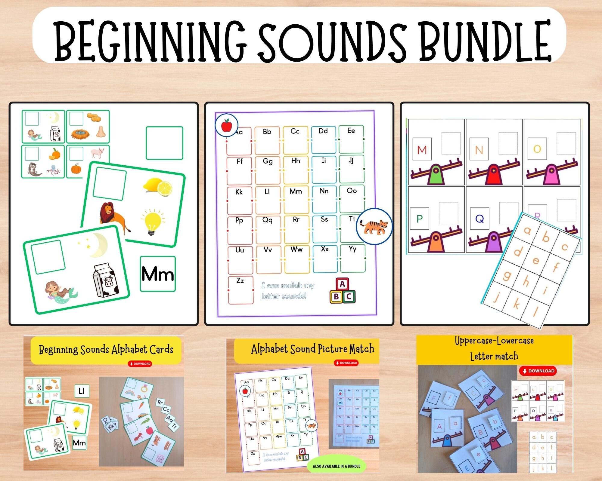 Beginning Letter Sound Game, Cards, and Uppercase to Lowercase Matching ...