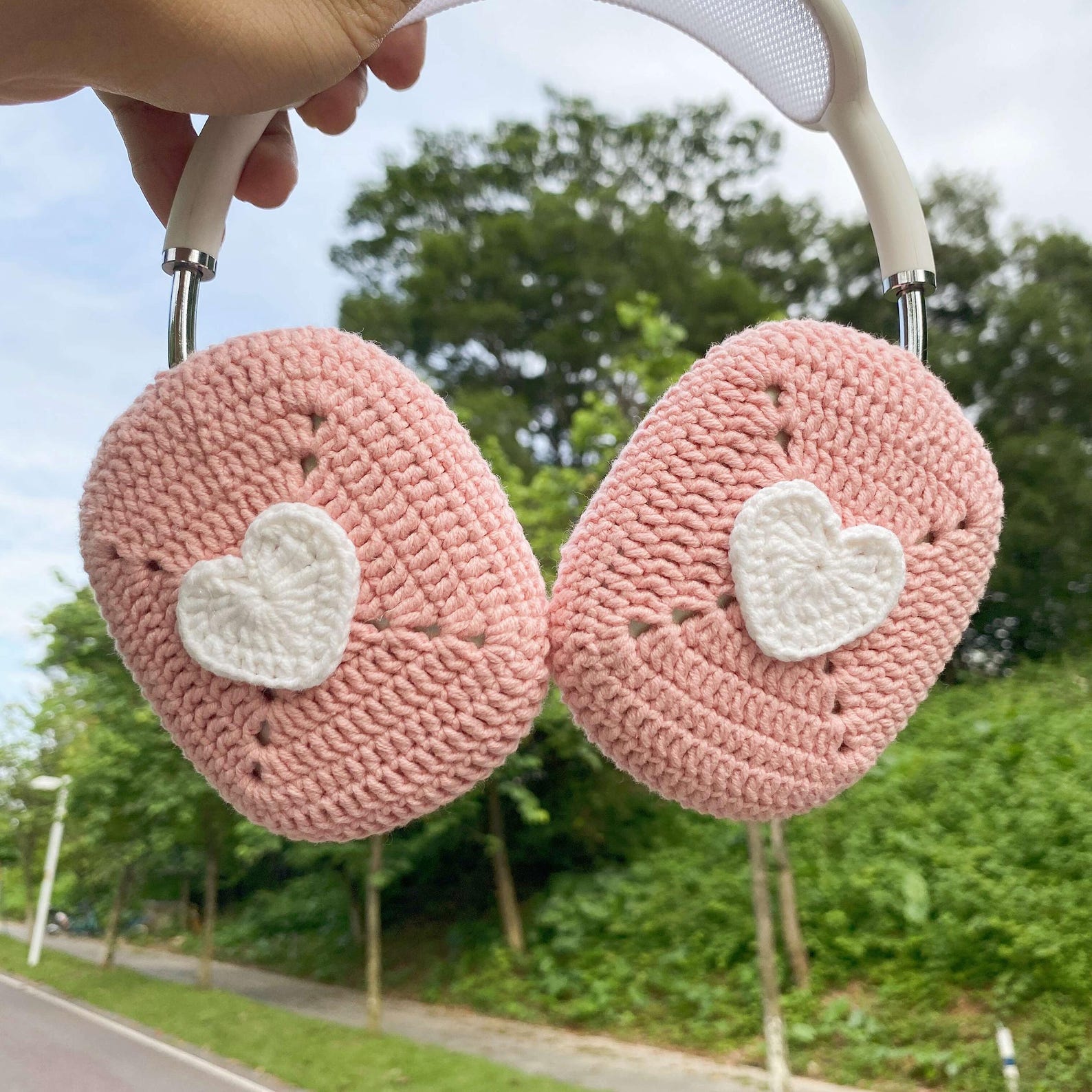 Crochet Heart Airpods Max Headphone Covers,pink Heart Design,airpods ...