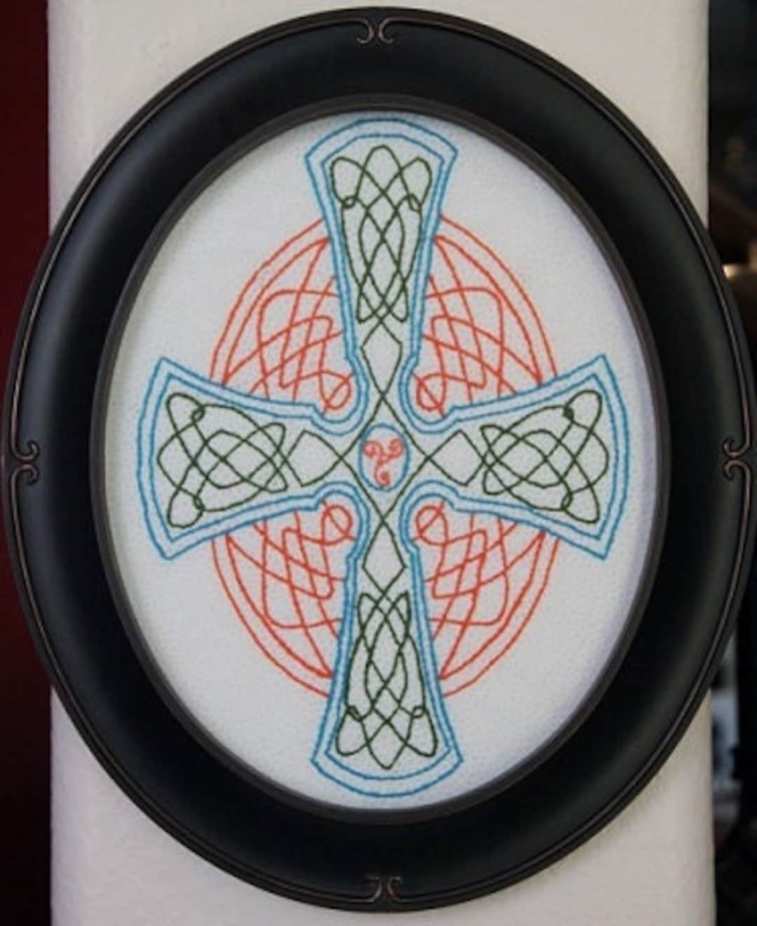 Hand Embroidered Celtic Cross Dark Antique Style Oval Frame - Etsy
