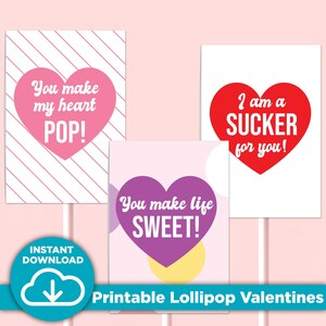 Cute Printable Lollipop Valentine, Valentine's Day Candy Exchange ...