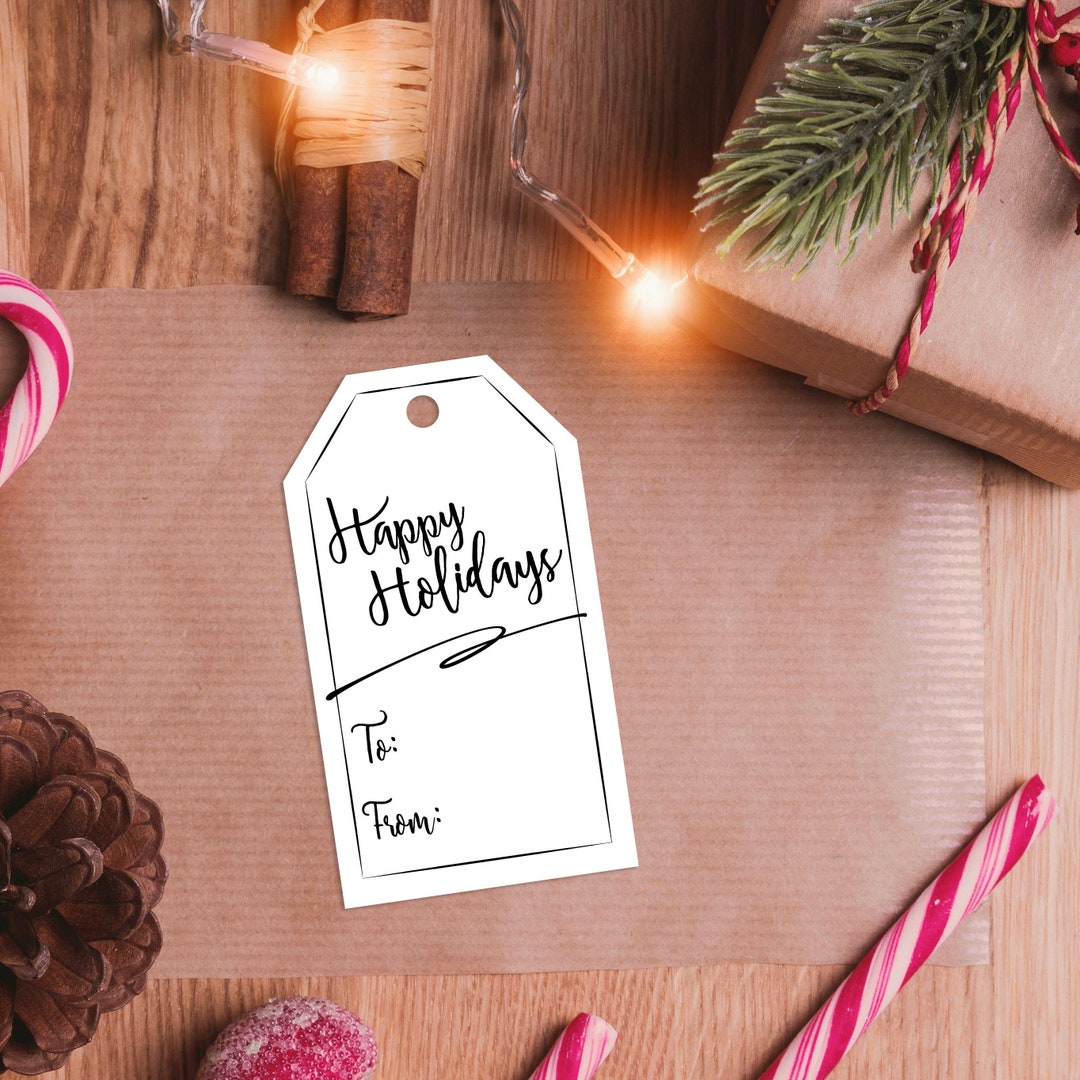 Happy Holidays Printable Gift Tags, Christmas Present Hang Tag, Cute ...