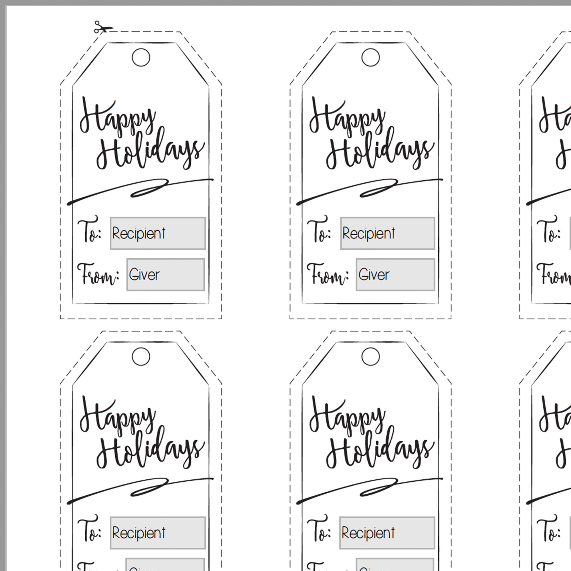 Happy Holidays Printable Gift Tags, Christmas Present Hang Tag, Cute ...