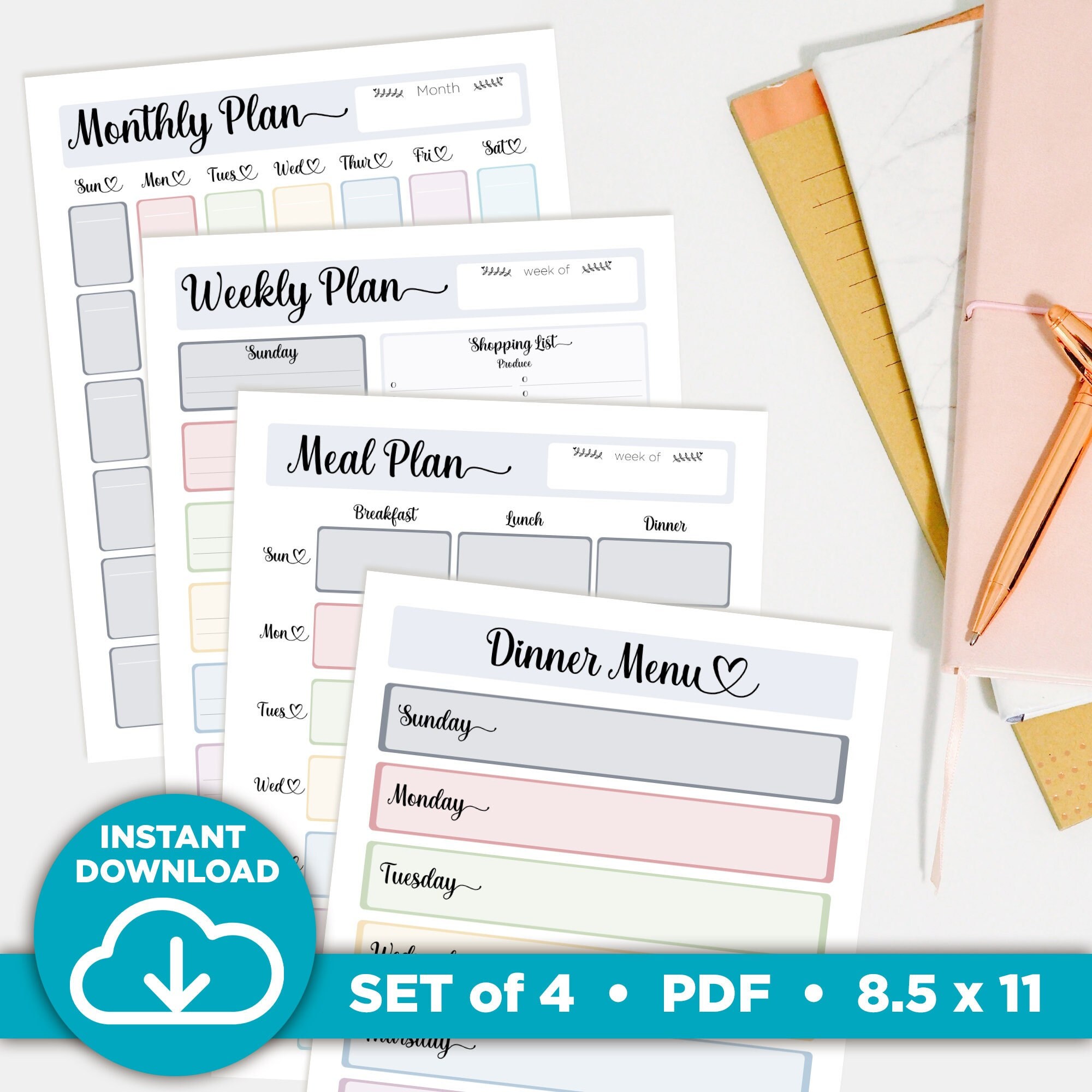 Printable Meal Planner Bundle Monthly Plan Weekly Prep & - Etsy