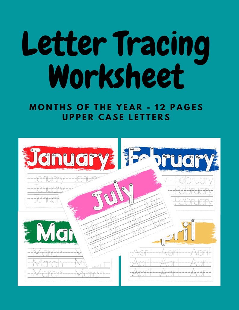 Months of the Year 12 Page Letter Tracing Worksheet - Etsy