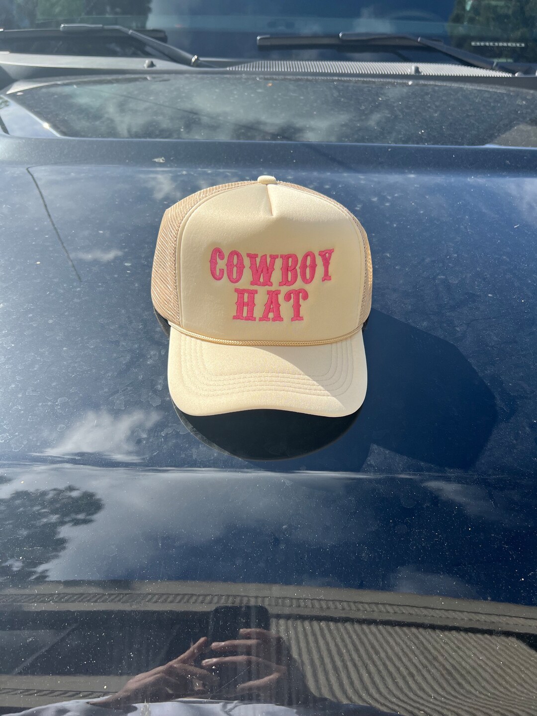 Cowboy Hat Tan Embroidered Trucker Hat - Western Style Adjustable Mesh ...