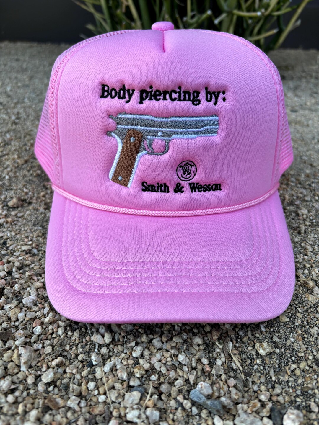 Body Piercing by Smith and Wesson Pink Embroidered Trucker Hat - Etsy