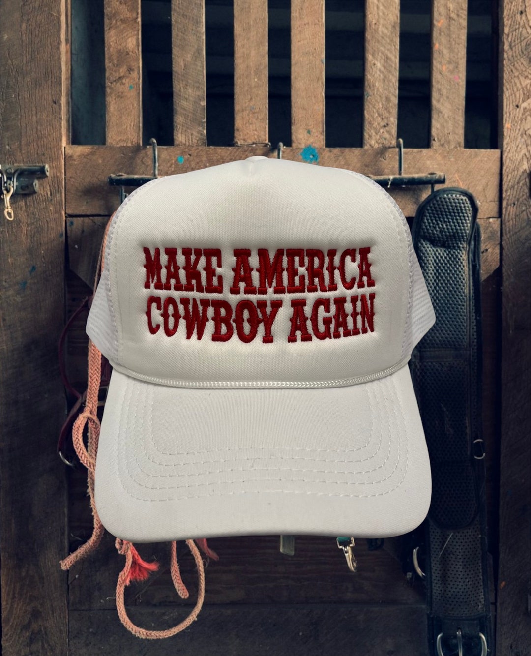 Make America Cowboy Again White Trucker Hat Embroidered Western Style ...