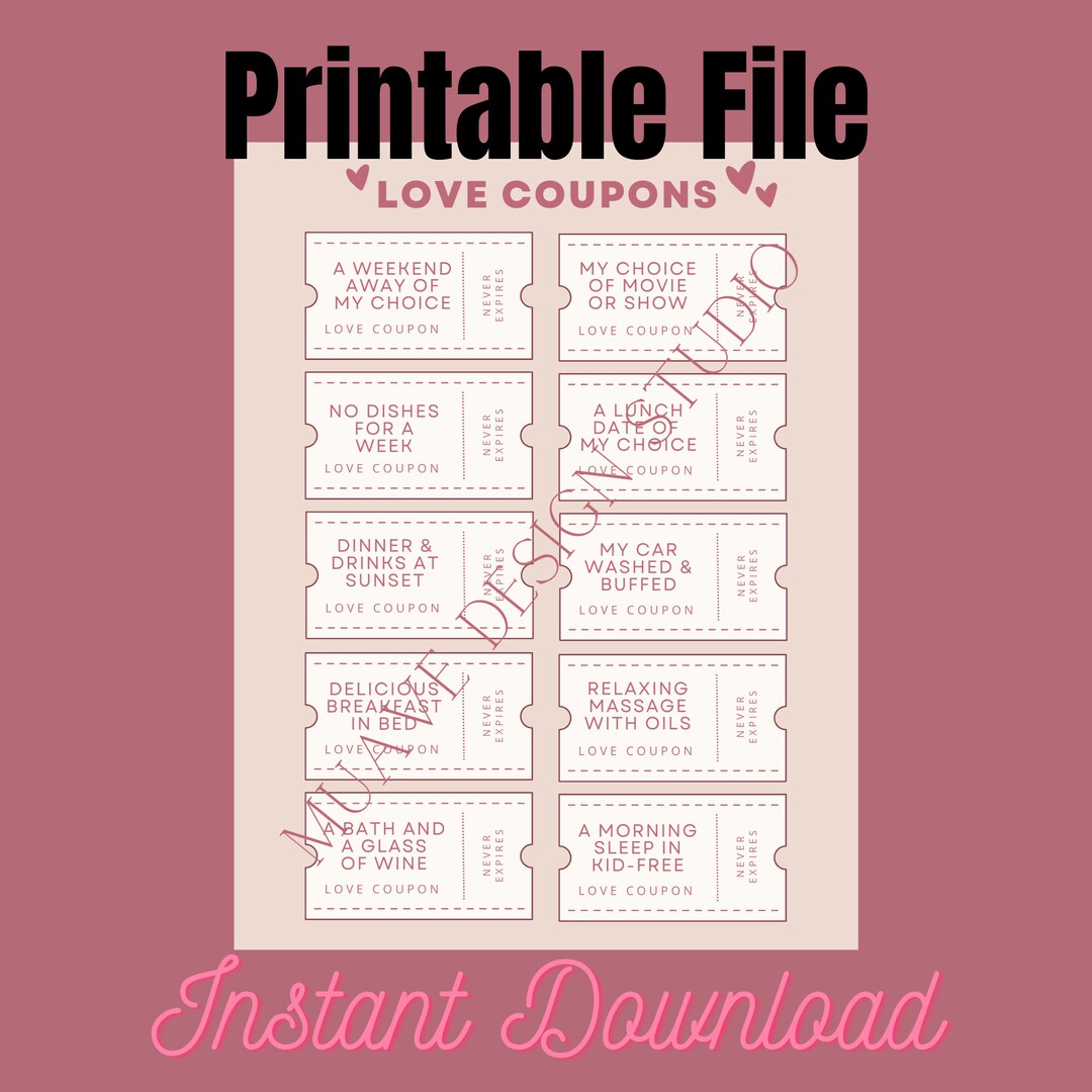 Pink & White Valentine Coupon Love Book Mom Wife Husband Partner Gift ...