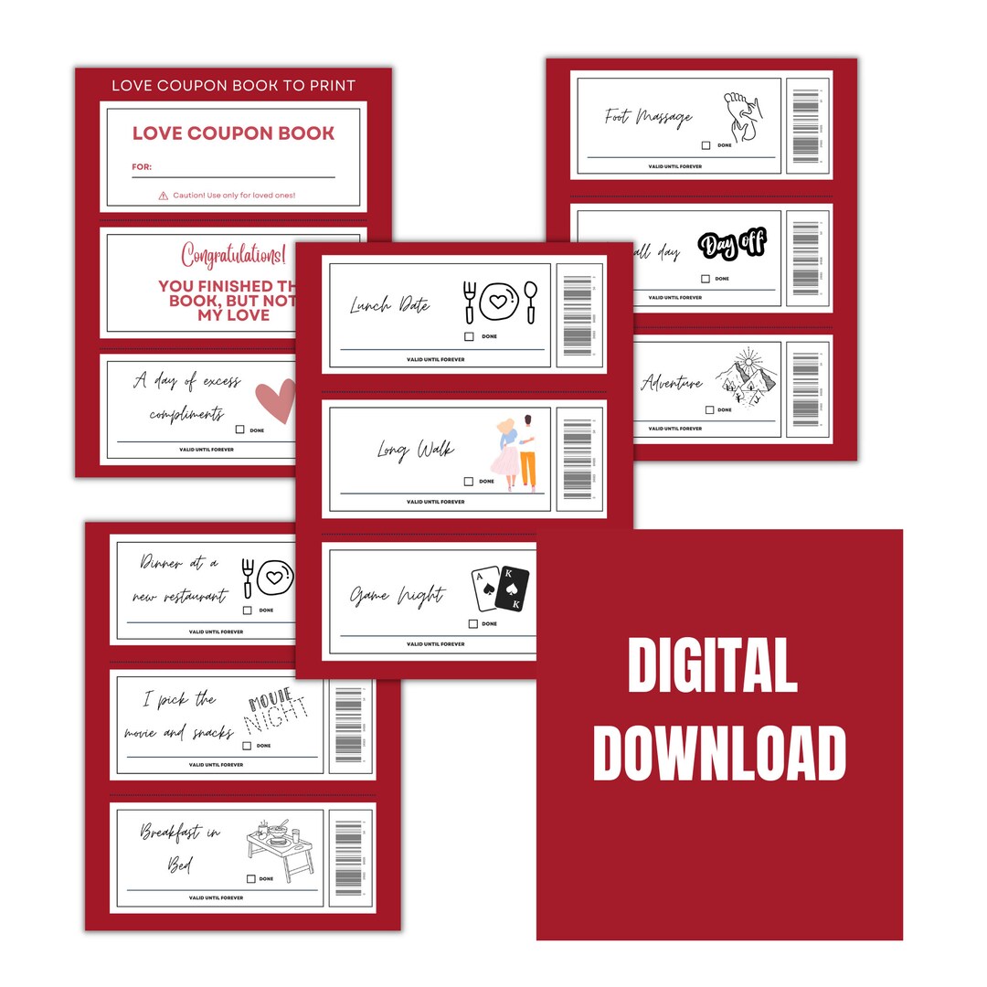 LOVE Coupons, Printable LOVE Coupons, Christmas Gift, Love Coupons for ...