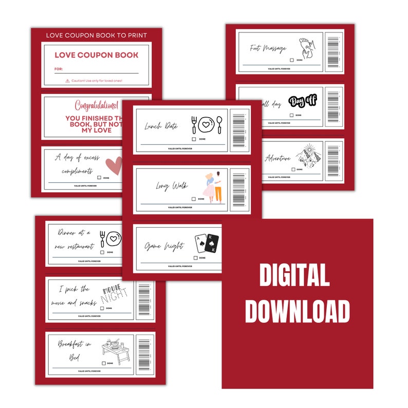 LOVE Coupons, Printable LOVE Coupons, Christmas Gift, Love Coupons for ...