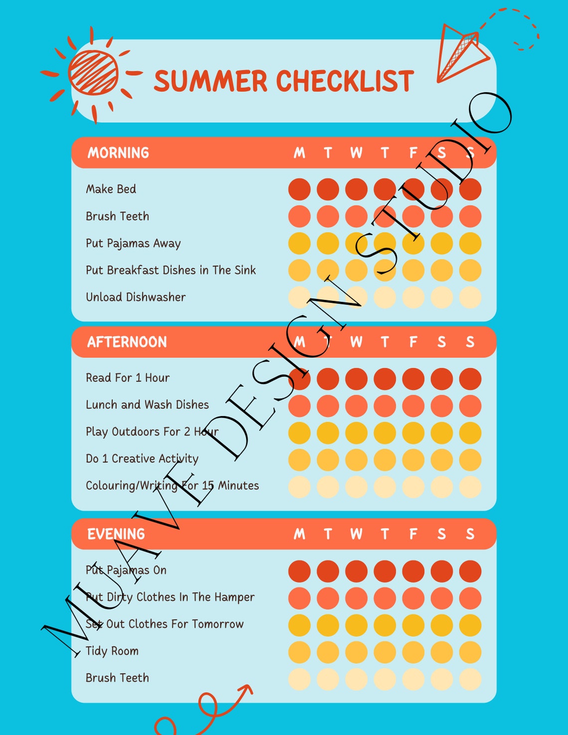 Daily Summer Checklist Kids Responsibility Chore Chart - Etsy