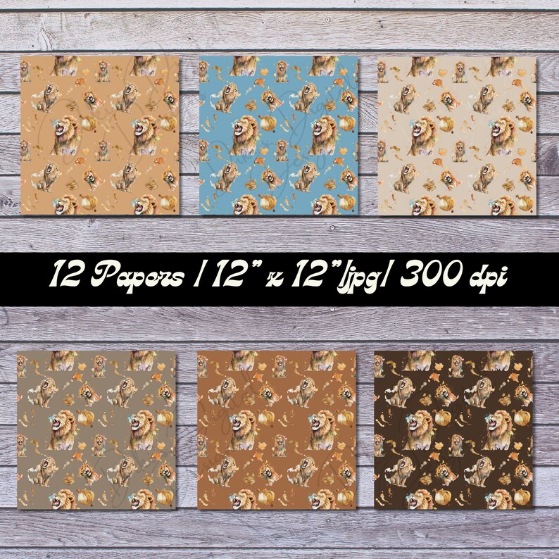 Laughing Big Cat Seamless Digital Paper 12-pack, Lion Scrapbooking ...